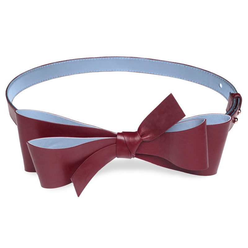 M-ishka Leather Bow Belt Burgundy/Light Blue | M-ishka